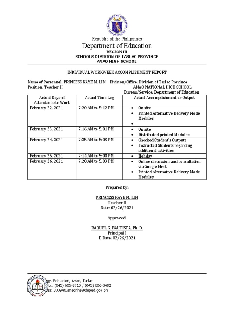 Individual Workweek Accomplishment Report | PDF | Communication