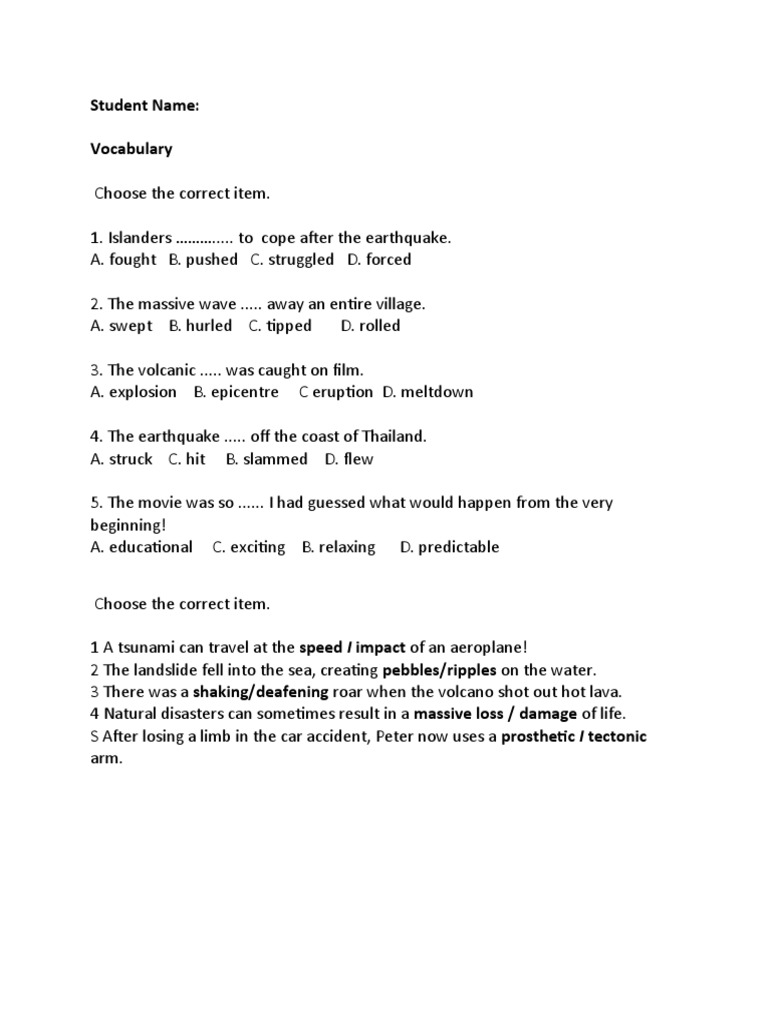 Student Name: Vocabulary | PDF | Travel | Science & Mathematics