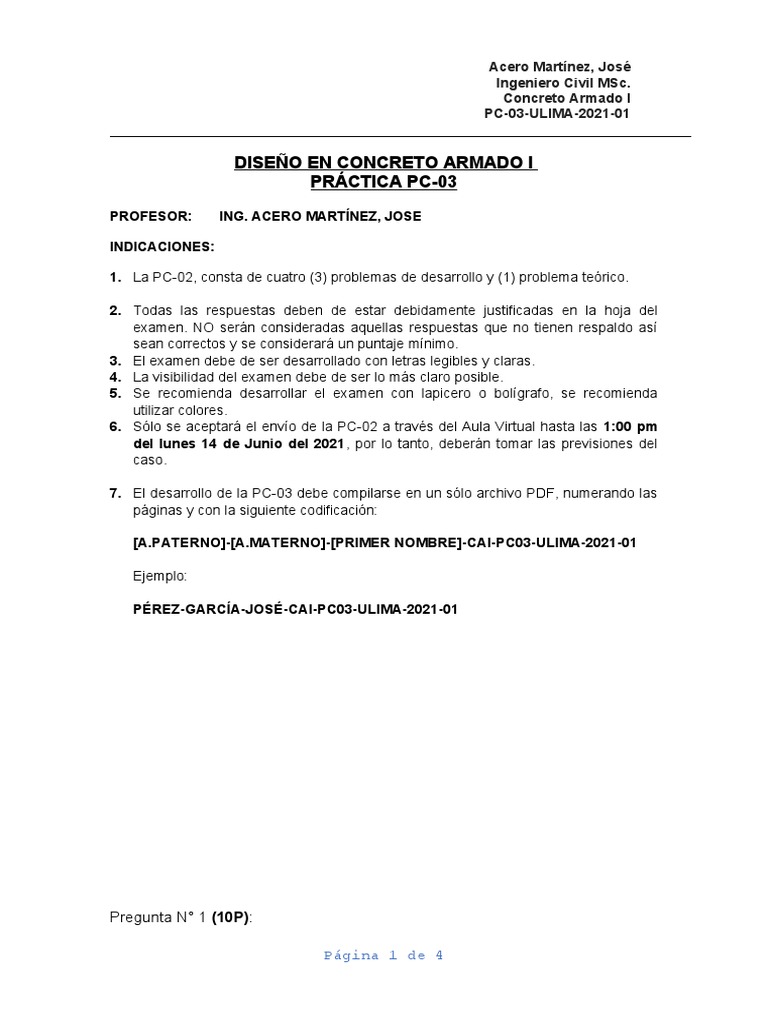 PC3 Ulima 2021-1 | PDF | Viga (Estructura) | edificio