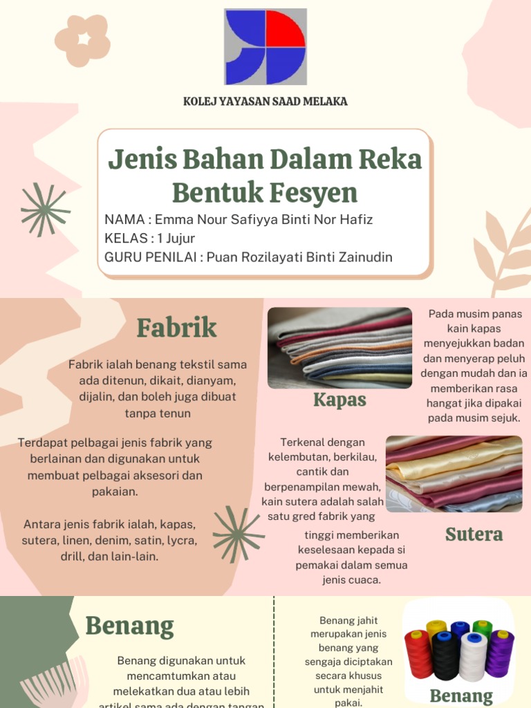 Jenis Bahan Dalam Reka Bentuk Fesyen | PDF