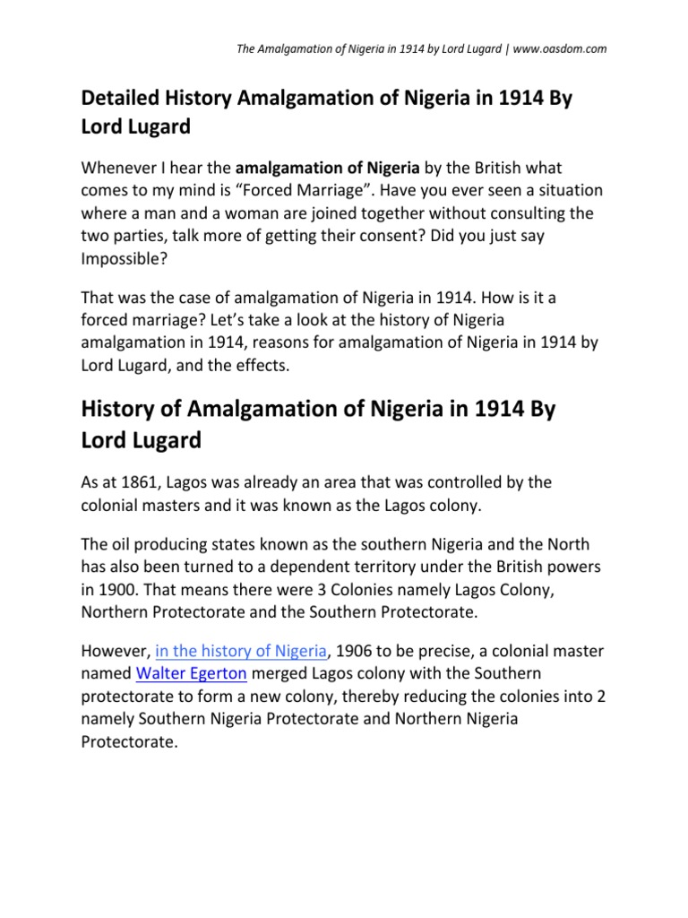 Nigeria's 1914 Amalgamation Explained | PDF