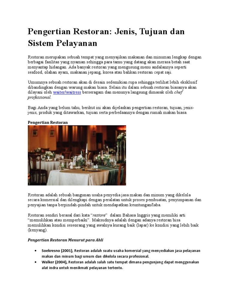 Pengertian Restoran | PDF