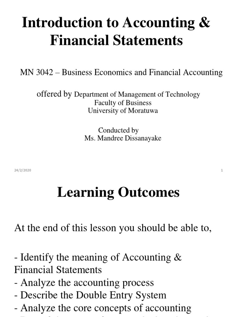 Introduction To Accounting & Financial Statements: MN 3042 - Business ...
