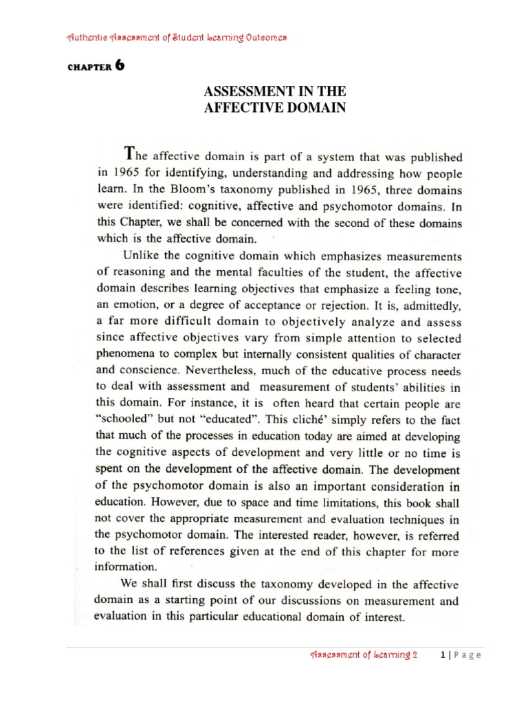Assessment in The Affective Domain: Authentic Assessment of Student Learning Outcomes | Download ...