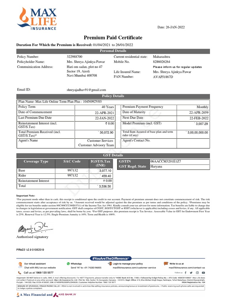 Max Life Term Plan | PDF | Insurance | Value Added Tax
