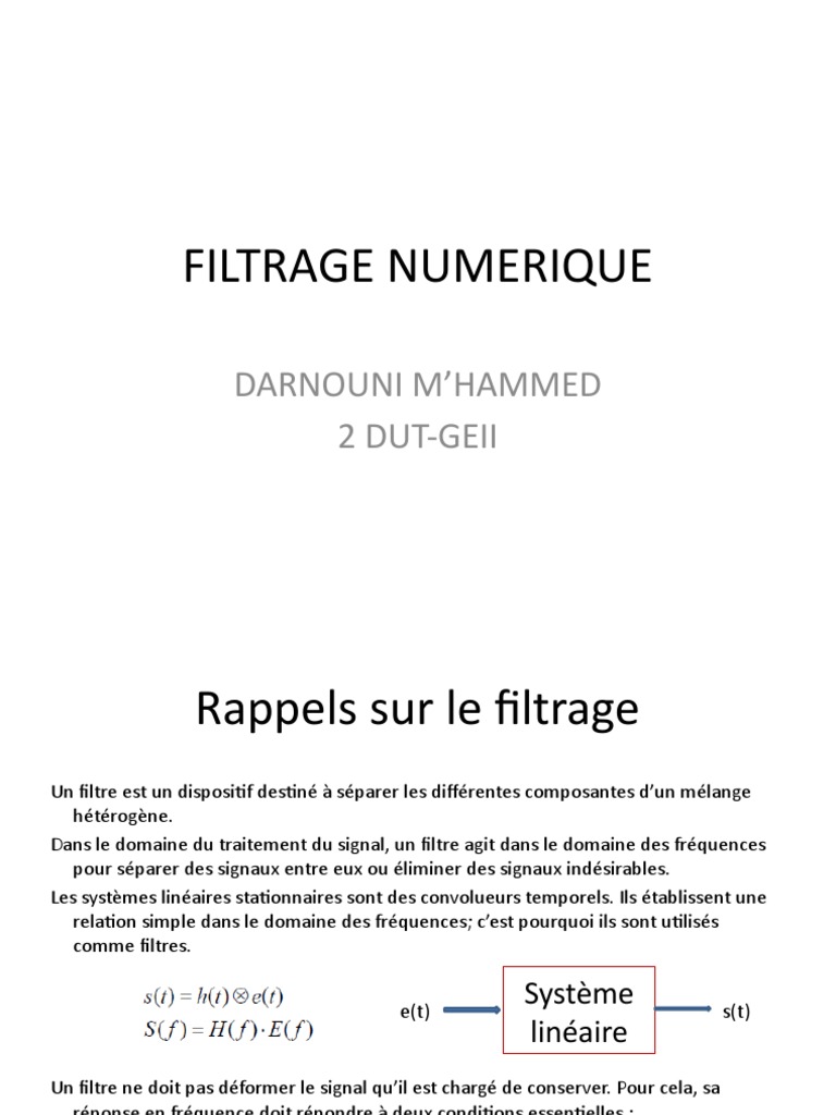 Filtrage Numérique et Traitement des Signaux | PDF | Filtre ...