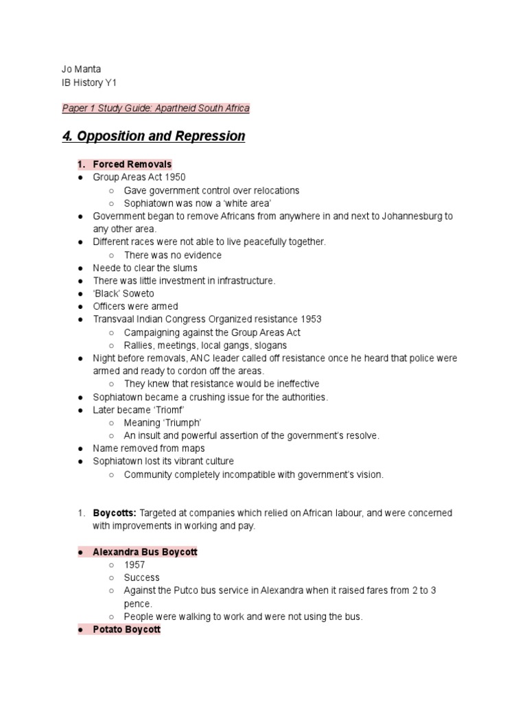 Paper 1 Study Guide - Apartheid South Africa | PDF | Apartheid | Nelson ...