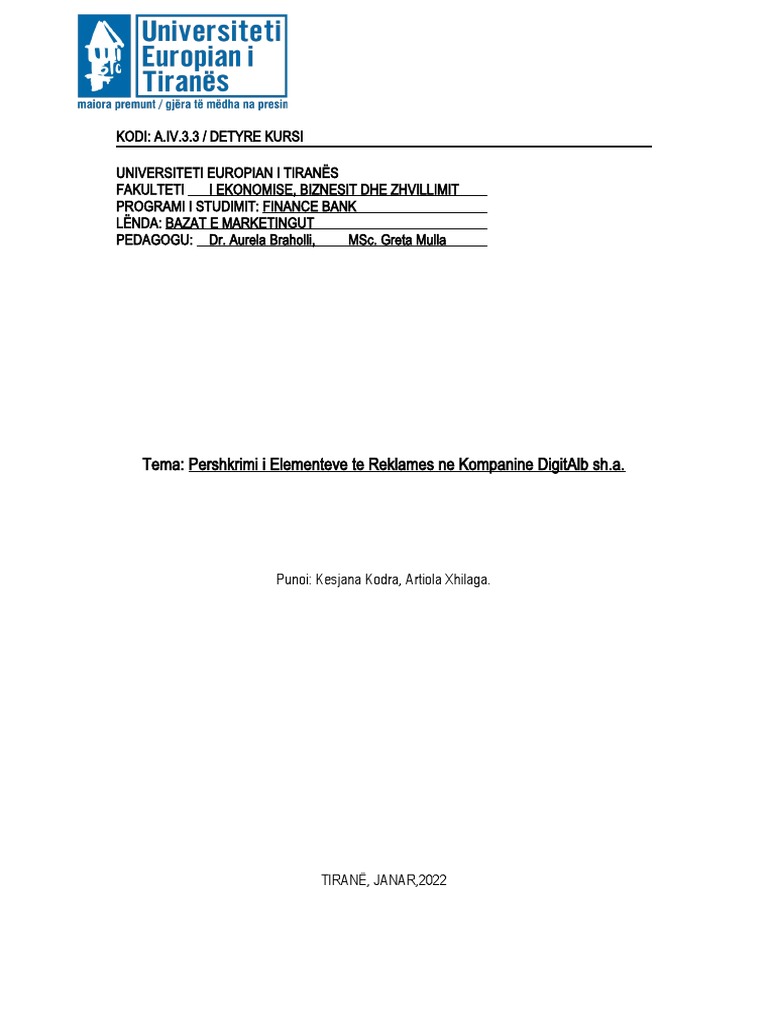 Formati I Dorezimit Te Detyres Se Kursit | PDF