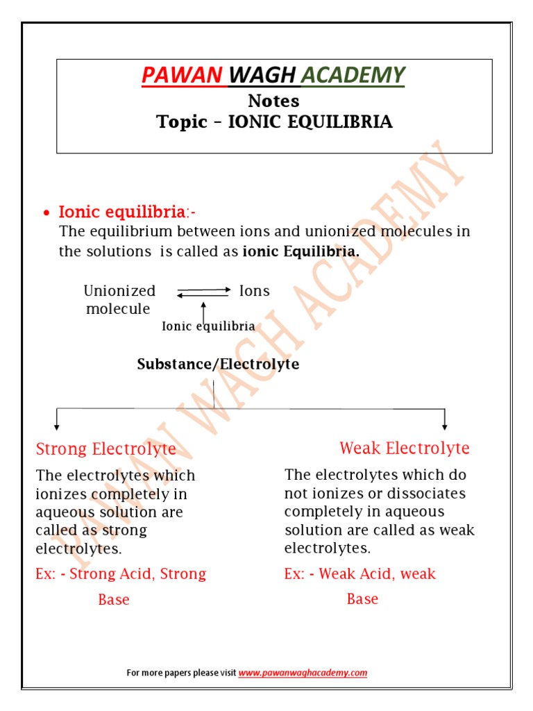 Ionic Equilibria Class 12th Chemistry Notes | PDF | Acid | Dissociation ...