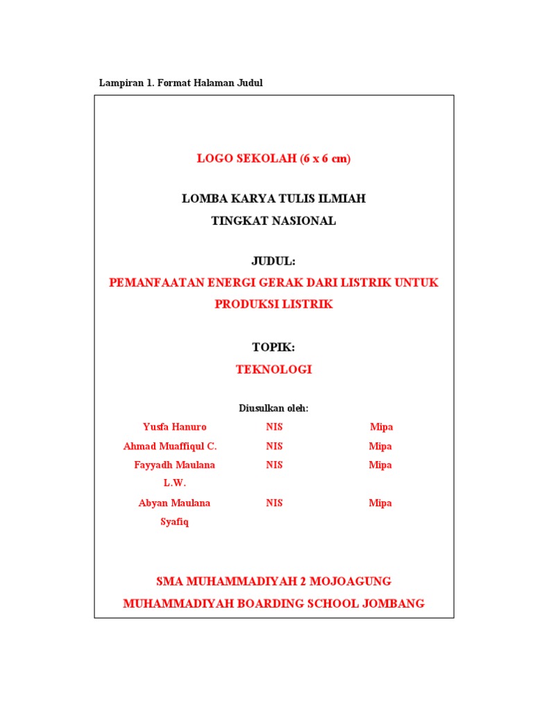 Template Format Penulisan Karya Tulis Ilmiah LKTIS | PDF