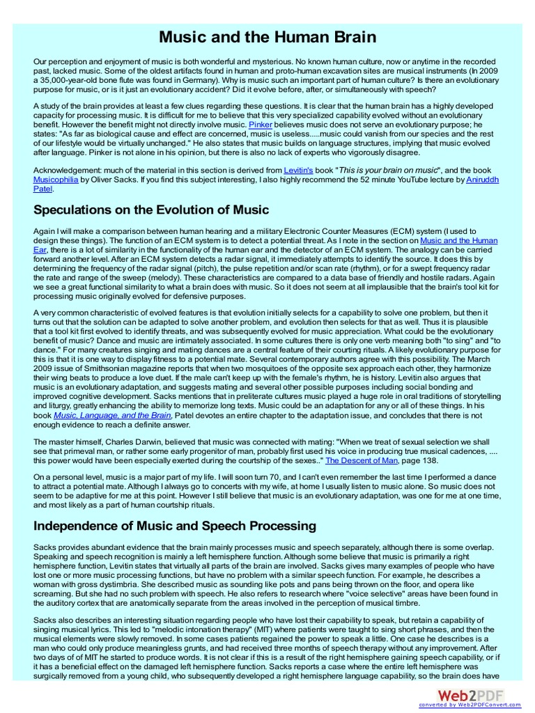 Music and The Human Brain | PDF | Pitch (Music) | Lateralization Of ...