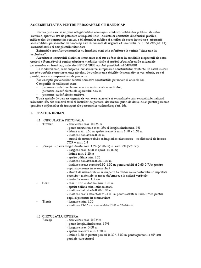 Accesibilitatea Pentru Persoanele Cu Handicap | PDF