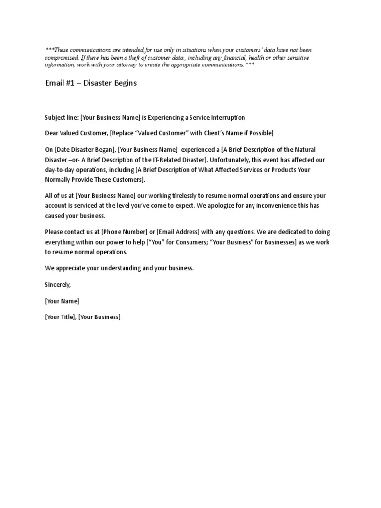 Guidance for Communicating a Business Disruption and Recovery to ...