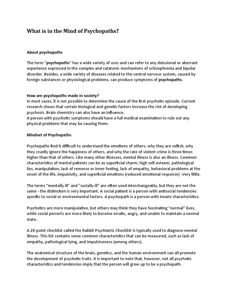 Mindset of Psychopaths | Download Free PDF | Psychopathy | Psychosis