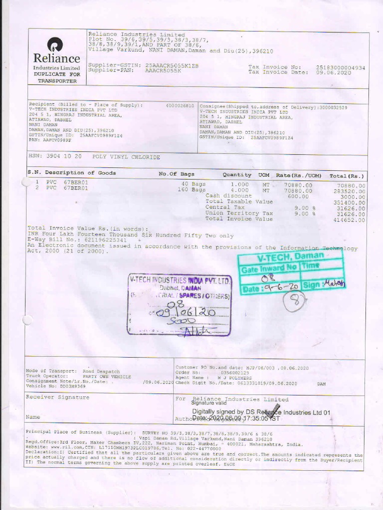 Reliance Invoice 09 06 20 | PDF