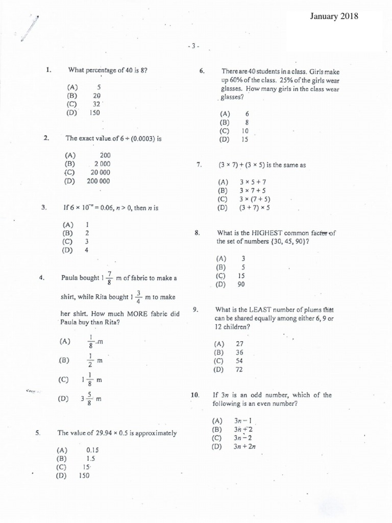 CSEC January 2018 Mathematics P1 | PDF