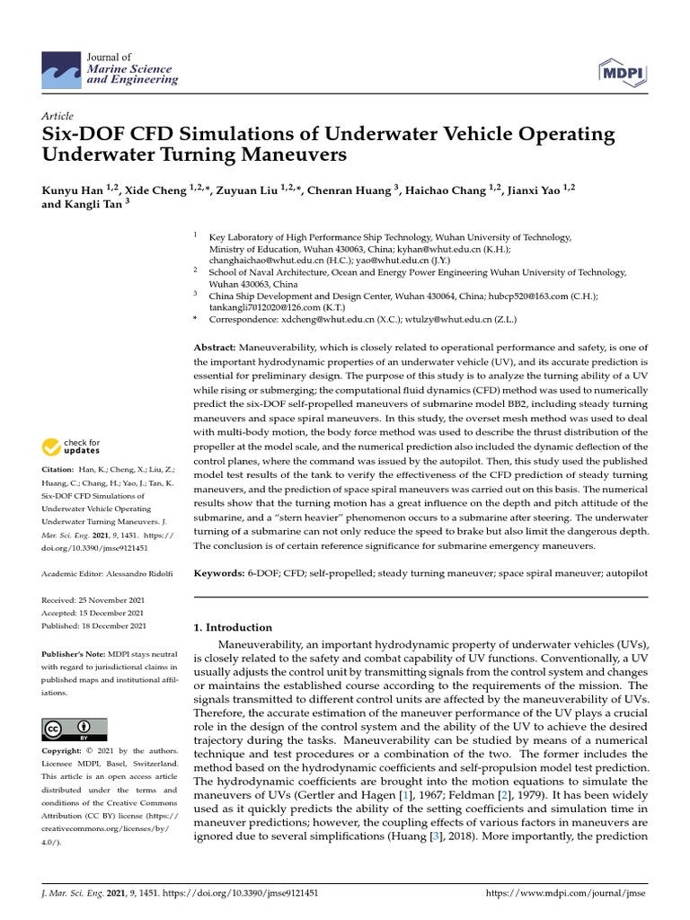 Six-DOF CFD Simulations of Underwater Vehicle Operating | PDF ...