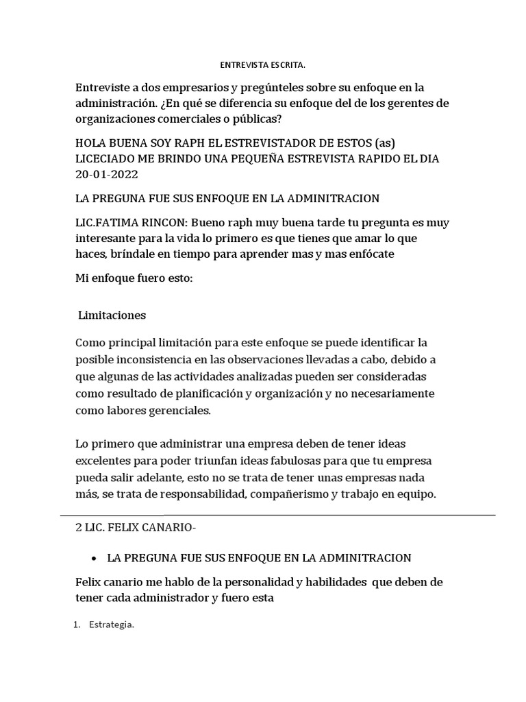 Entrevista Escrita | PDF | Economias