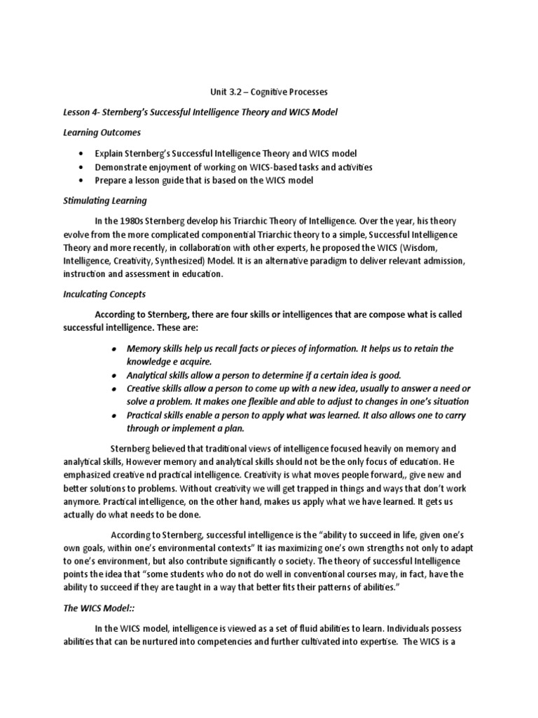 Unit 3.2 Lesson 4 Successful Intelligence Theory | PDF | Intelligence ...