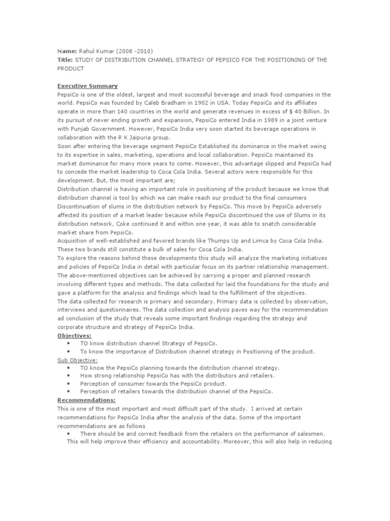 Pepsi Distribution | PDF | Pepsi Co | The Coca Cola Company