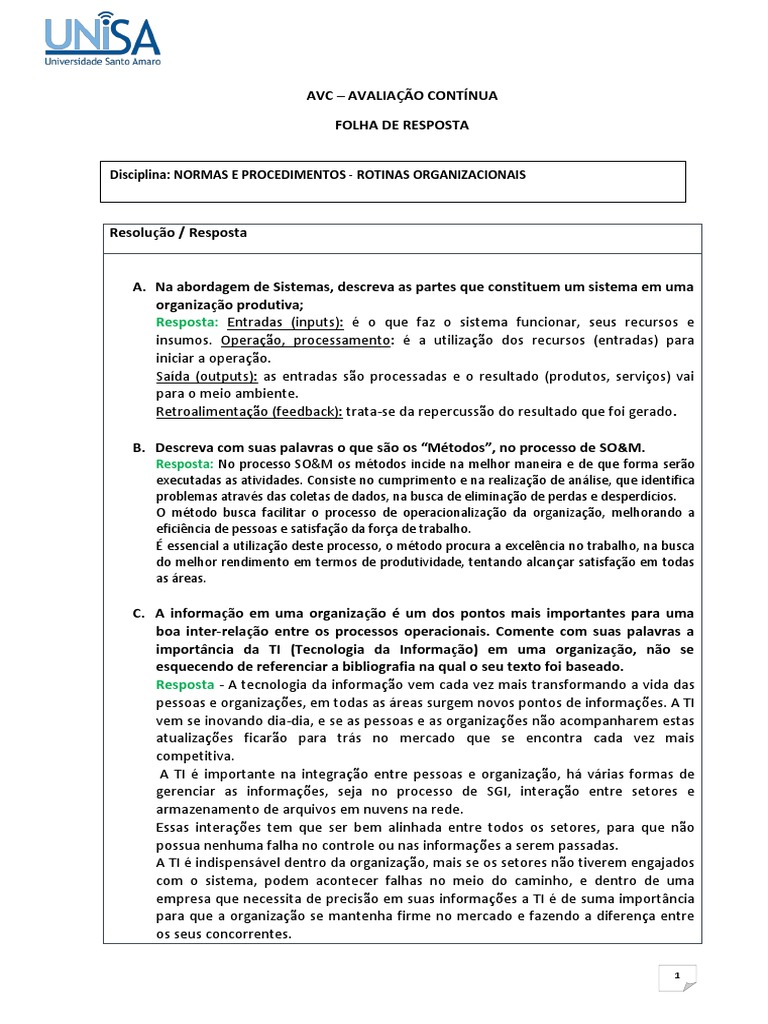 Avc - Normas e Procedimentos - Rotinas Organizacionais | PDF ...