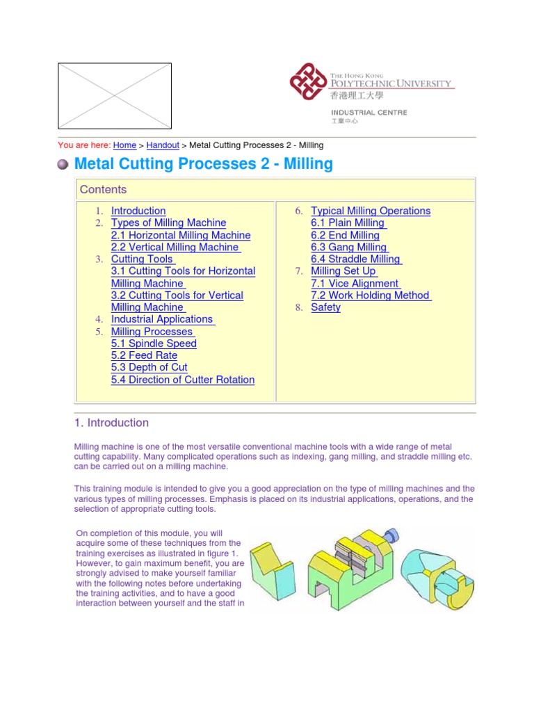 Metal Cutting Processes 2 - Milling: Home Handout | PDF
