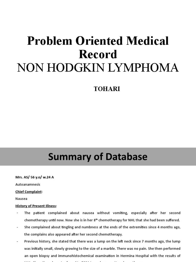 Problem Oriented Medical Record: Non Hodgkin Lymphoma | PDF | Lymphoma ...