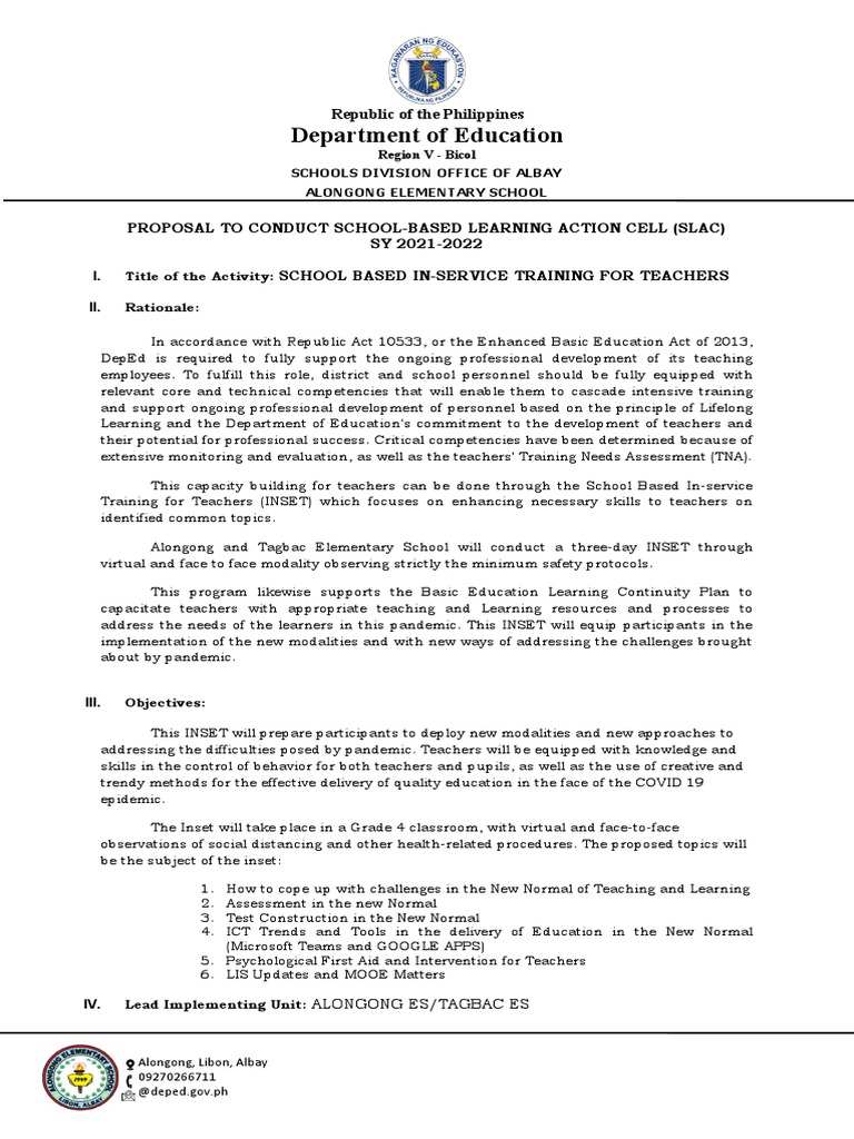 Proposal To Conduct School Inset | Download Free PDF | Educational ...