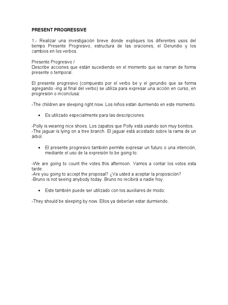 Usos y Estructura del Presente Progresivo | PDF | Morfología ...