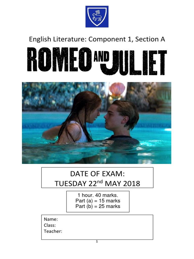 English Literature: Component 1, Section A: Date of Exam: Tuesday 22 ...