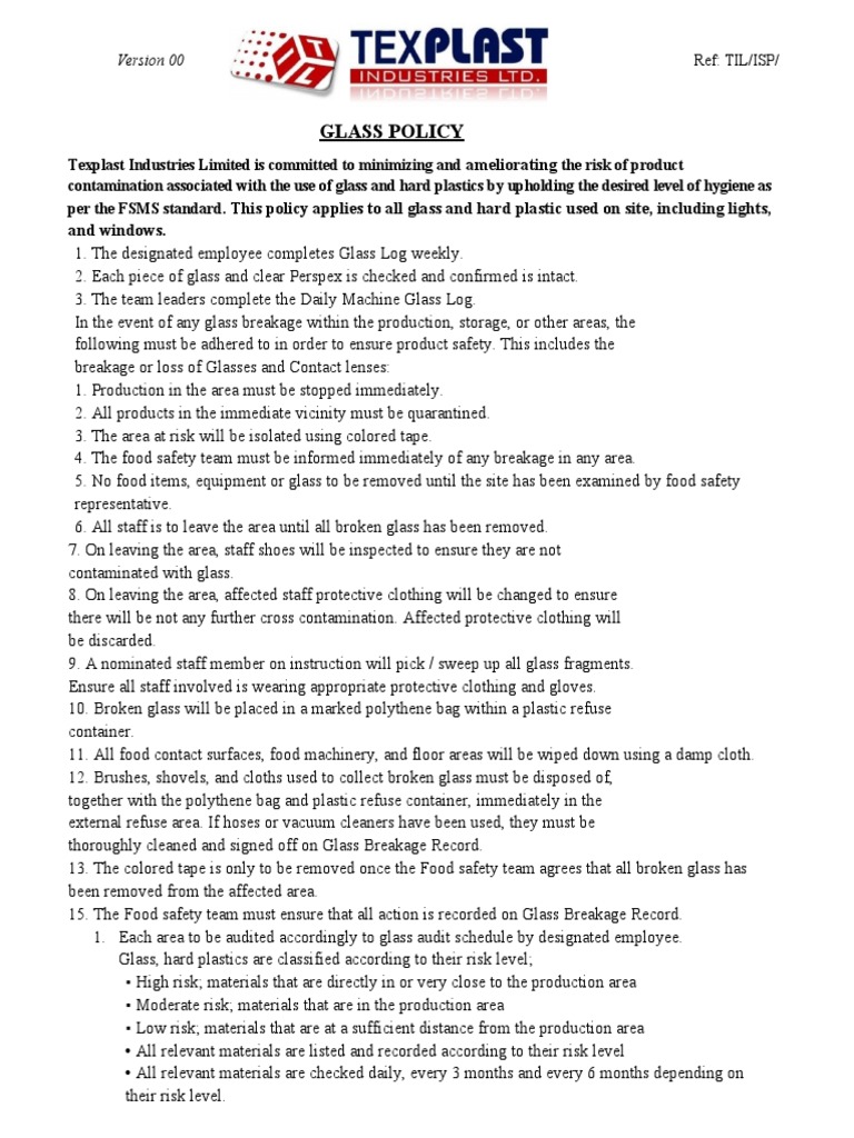 Minimizing Glass Risk: Texplast Industries' Comprehensive Policy for ...