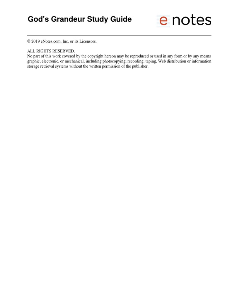 Enotes Gods Grandeur Guide | PDF | Poetry | Sonnets