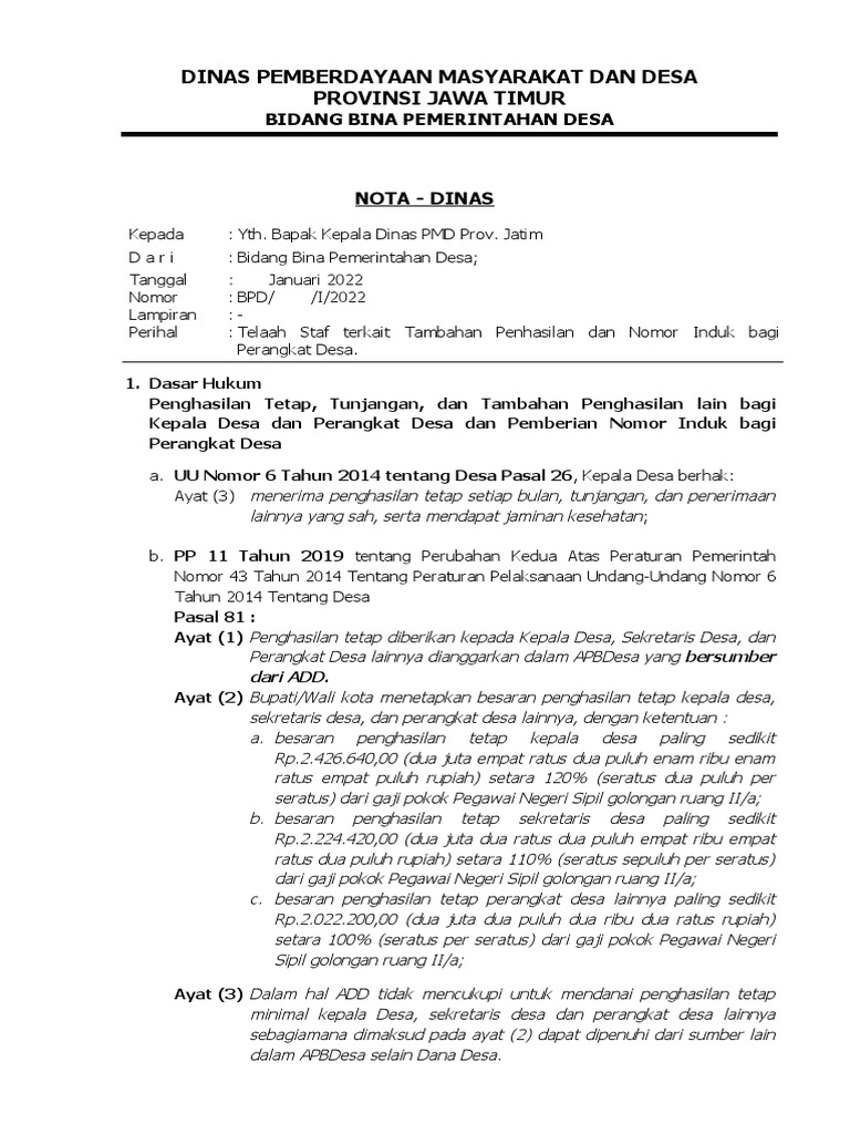 Telah BK Desa Tambahan Siltap Dan NIPD | PDF