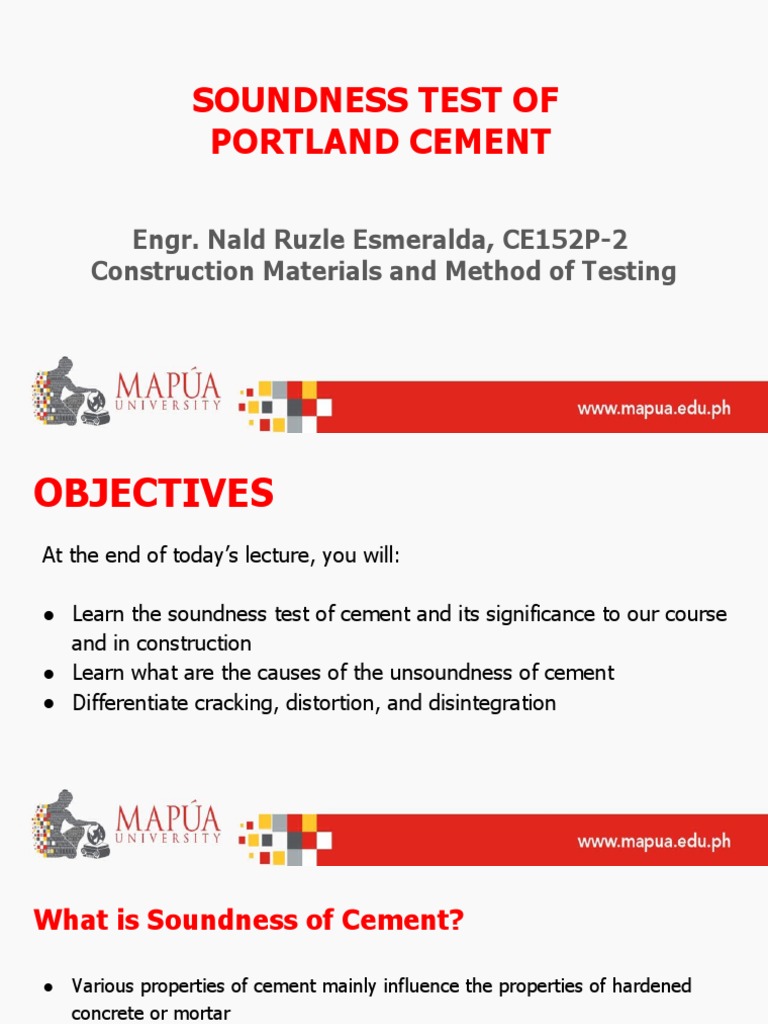 Lecture #5 Soundness of Portland Cement | PDF | Cement | Concrete