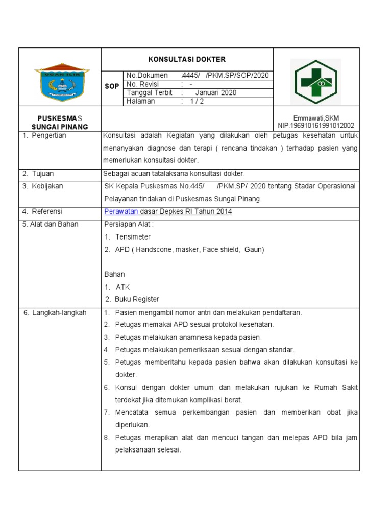 SOP Konsultasi Dokter di Puskesmas | PDF