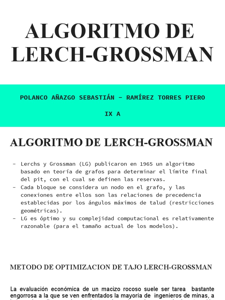 Algoritmo de Lerch Grossman - Polanco Añazgo - Ramírez Torres | PDF | Minería | Optimización ...
