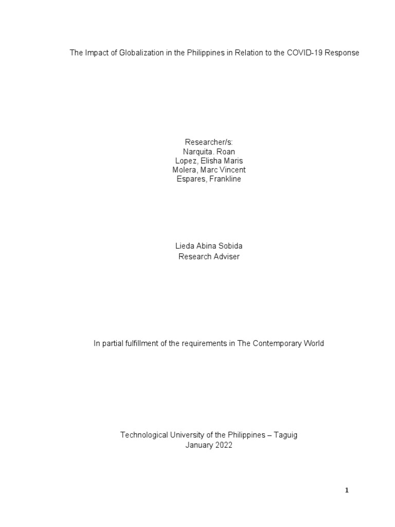 The Impact of Globalization in The Philippines in Relation To The COVID ...