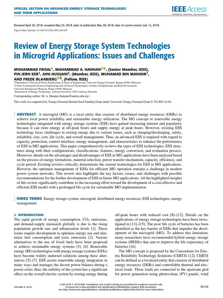 Review of Energy Storage System Technologies in Microgrid Applications ...