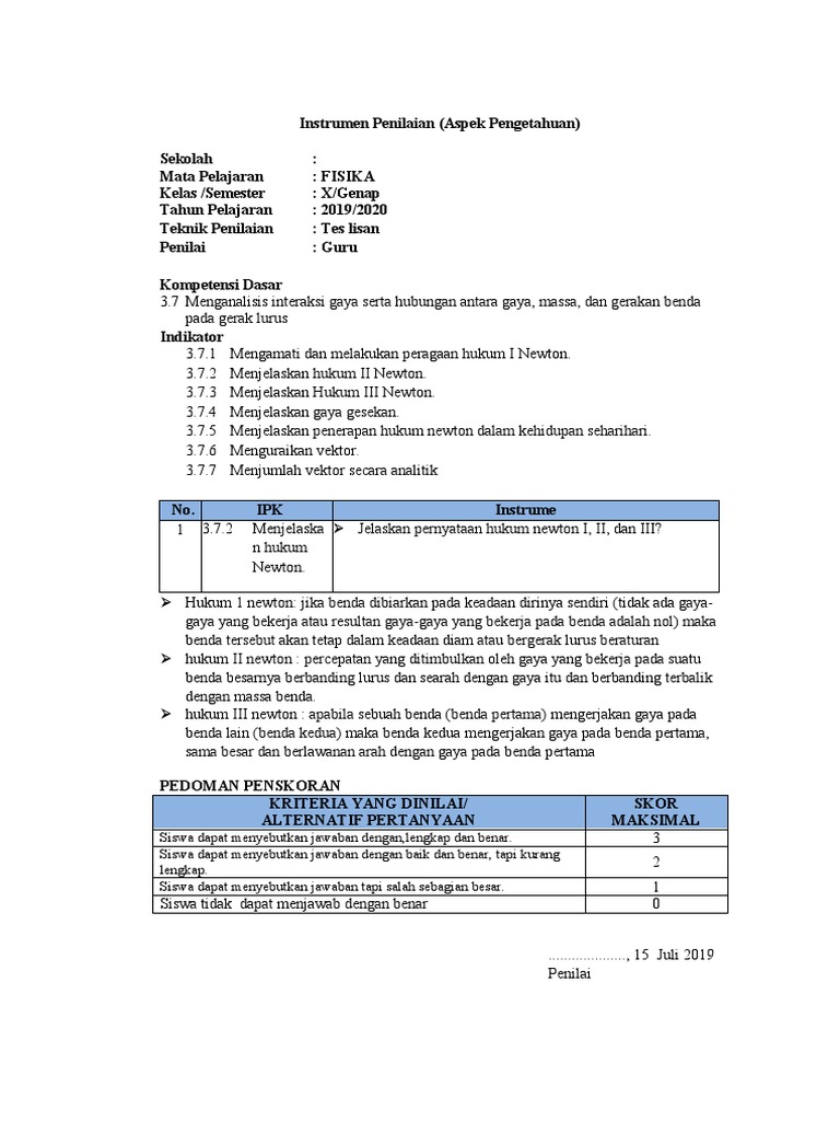 Instrumen Penilaian Tes Lisan | PDF