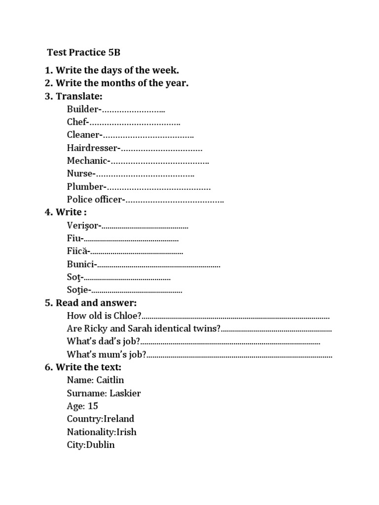 Test Practice 5B PDF Languages Foreign Language Studies