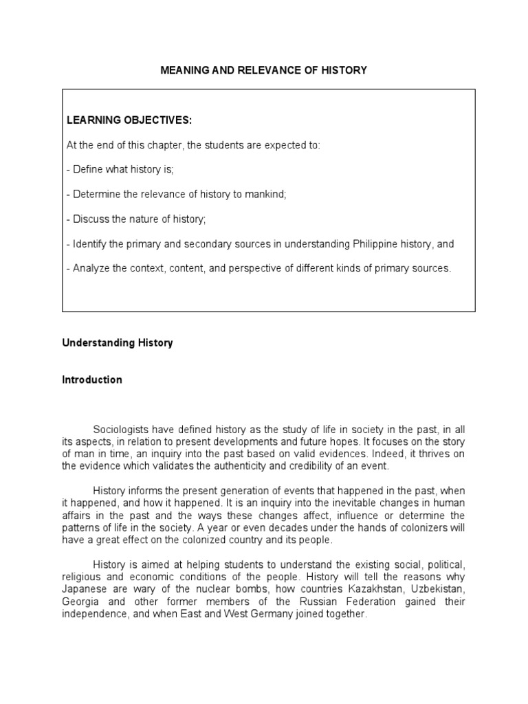 Meaning and Relevance of History | PDF | Primary Sources