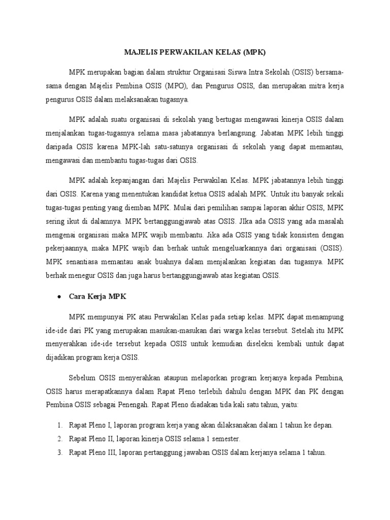 Majelis Perwakilan Kelas (MPK) | PDF