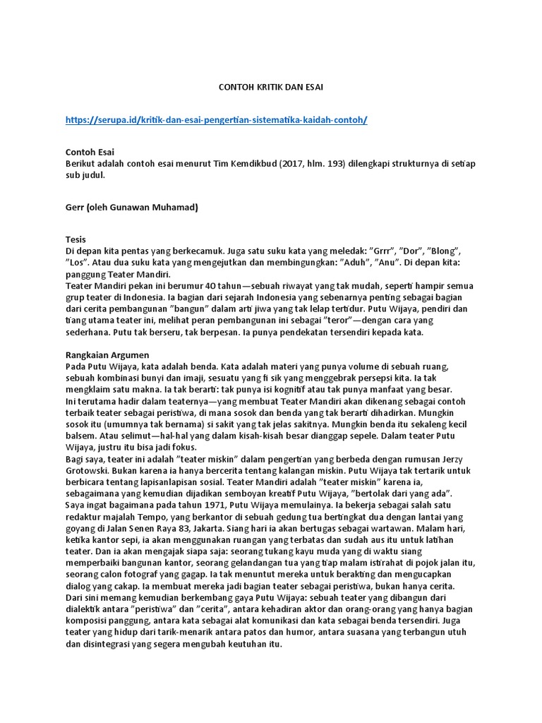Contoh Kritik Dan Esai & Tugas Menyusun | PDF
