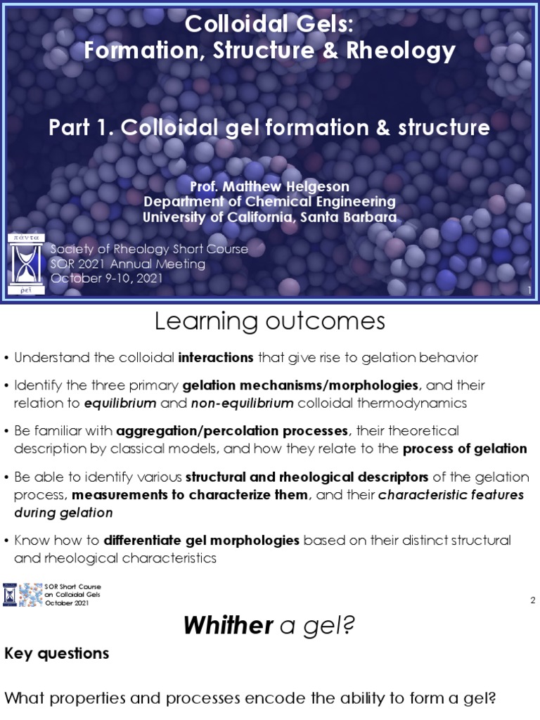 Part 1. Colloidal Gel Formation & Structure | PDF | Colloid | Phase ...