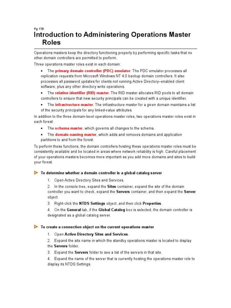 Introduction To Administering Operations Master Roles: Primary Domain ...