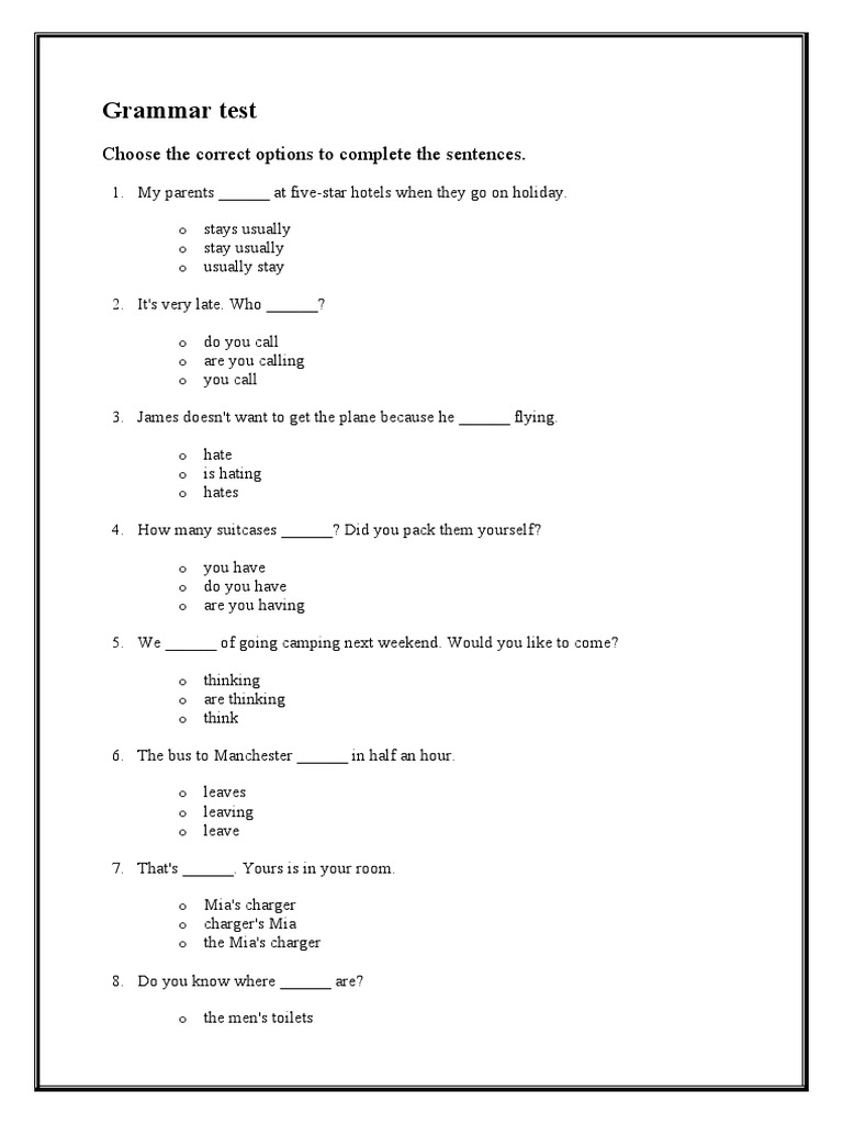 Grammar and Vocabulary Test Guide | PDF | Home & Garden