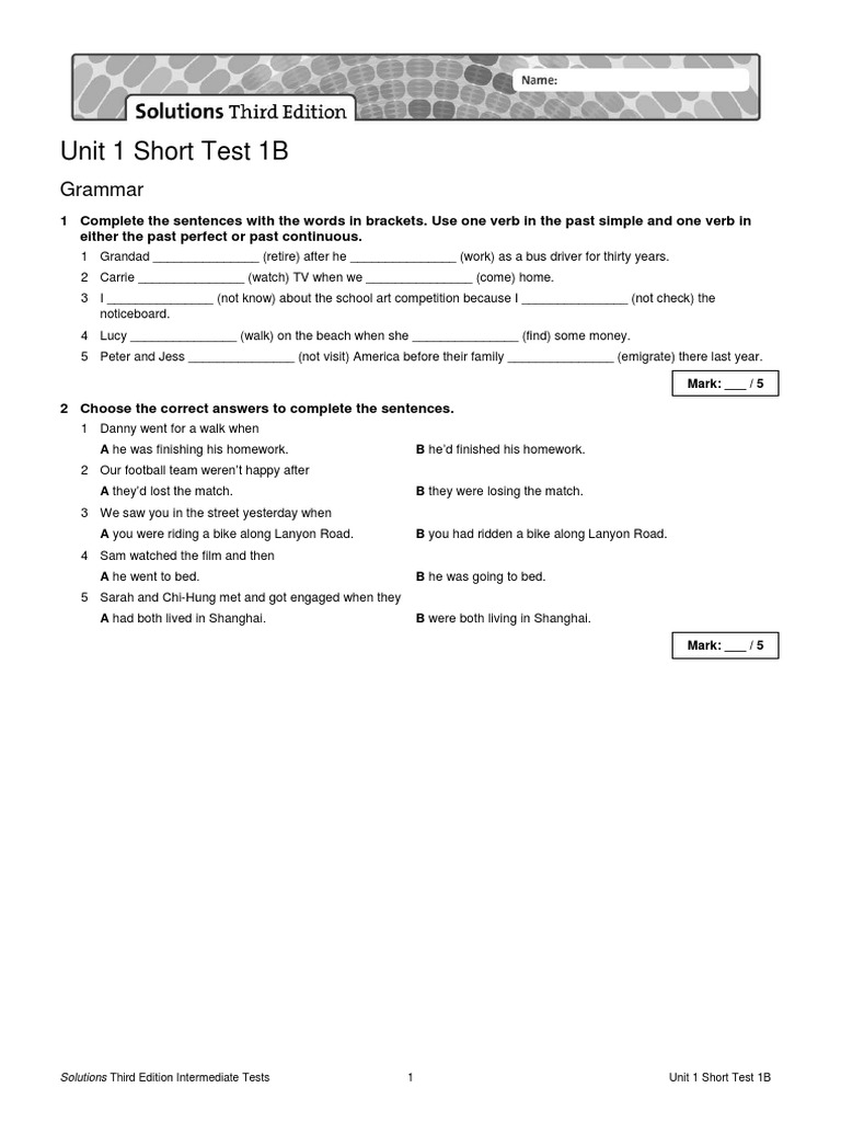 Unit 1 Short Test 1B: Grammar | PDF | Linguistics
