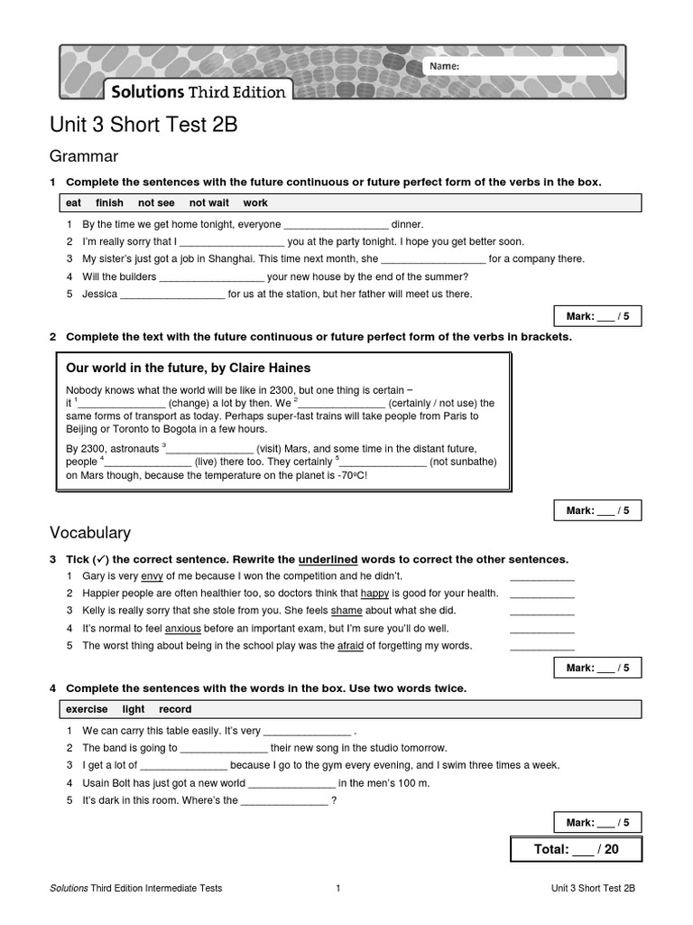 Unit 3 Short Test 2B: Grammar | PDF | Linguistics