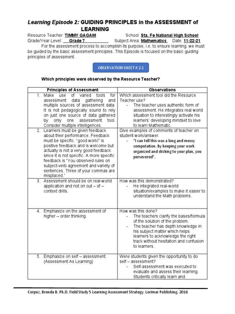 Learning Episode 2: GUIDING PRINCIPLES in The ASSESSMENT of | PDF ...