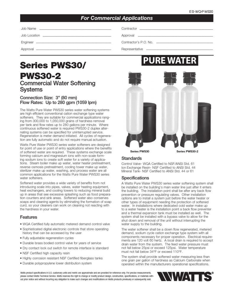Series PWS30/ PWS30-2: Pure Water | PDF | Purified Water | Water Heating